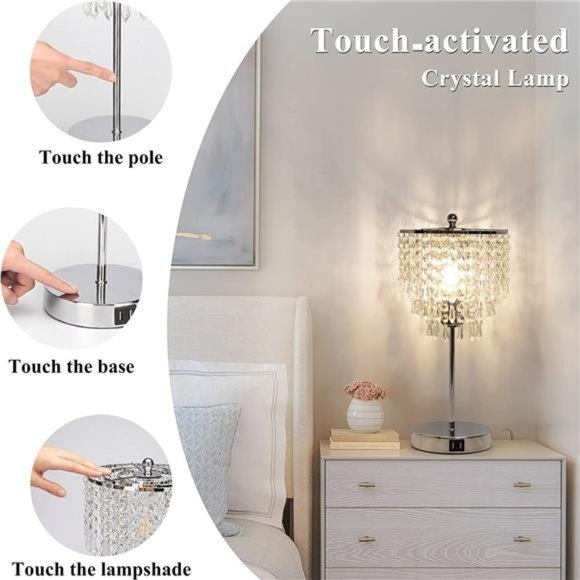 Accents | Touch Control Crystal Table Lamp With Dual Usb Charging Ports ...